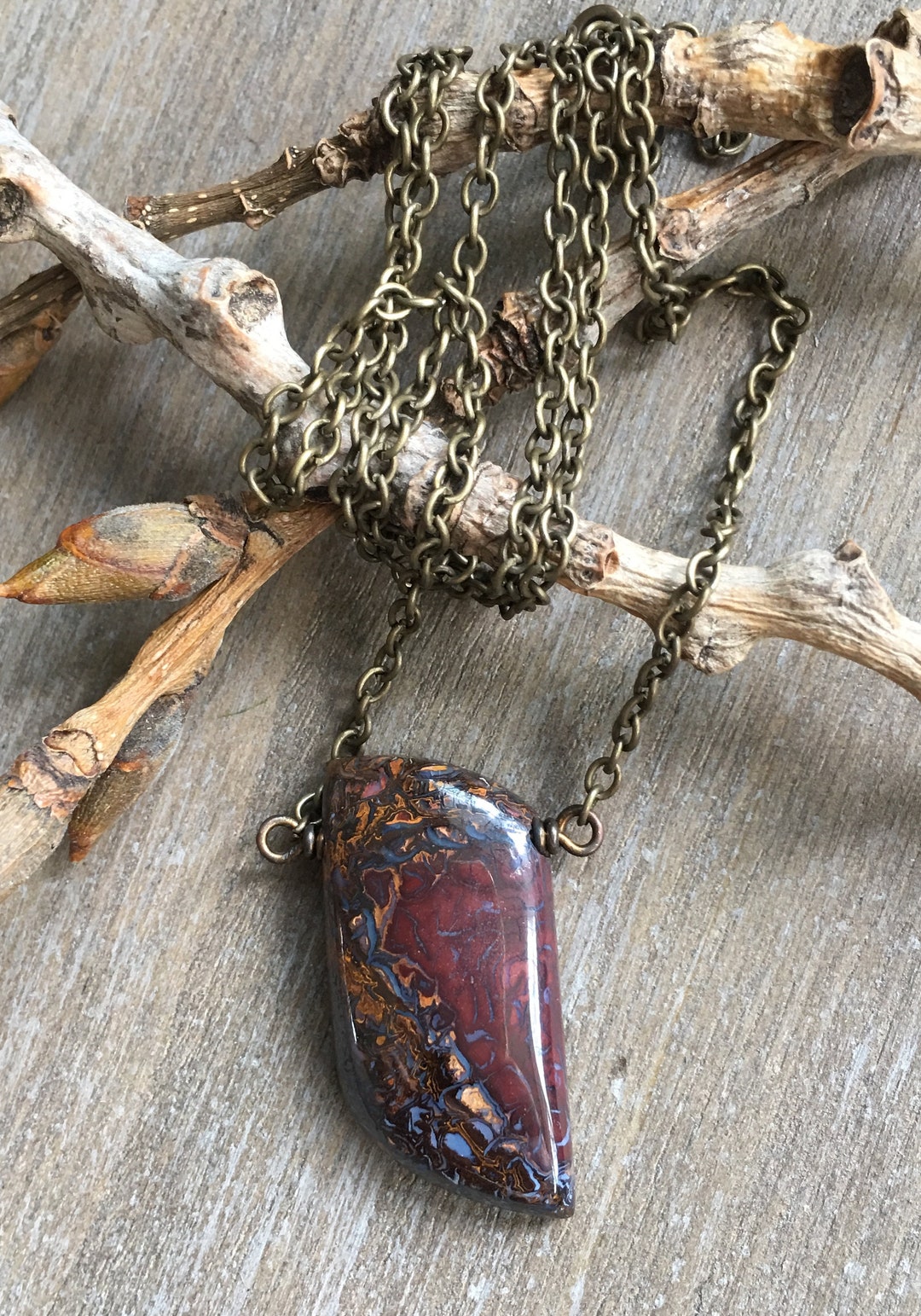 Unisex Natural Australian Boulder Opal Necklace, October Birthday, Opal ...