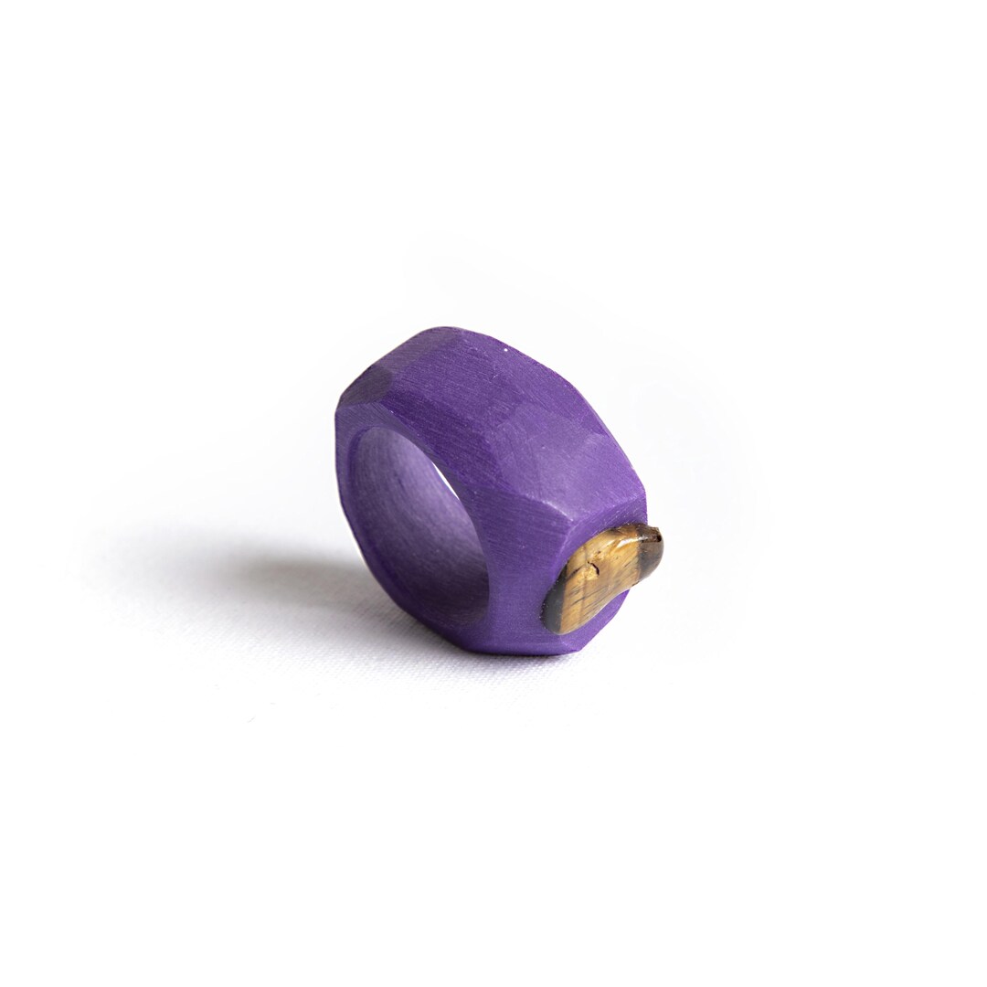 Tiger's Eye Ring: Handmade Purple Ceramic Confidence Jewelry - Etsy