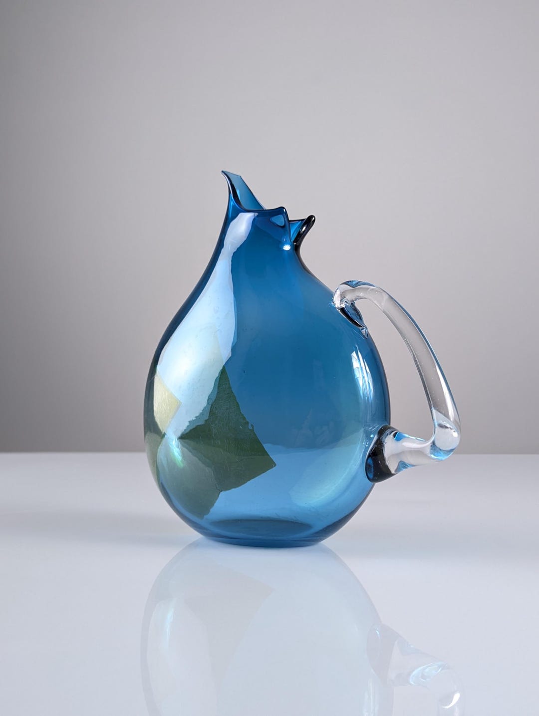Unique Hand Blown Glass Jug Signed 20th Century Vibrant Blue - Etsy