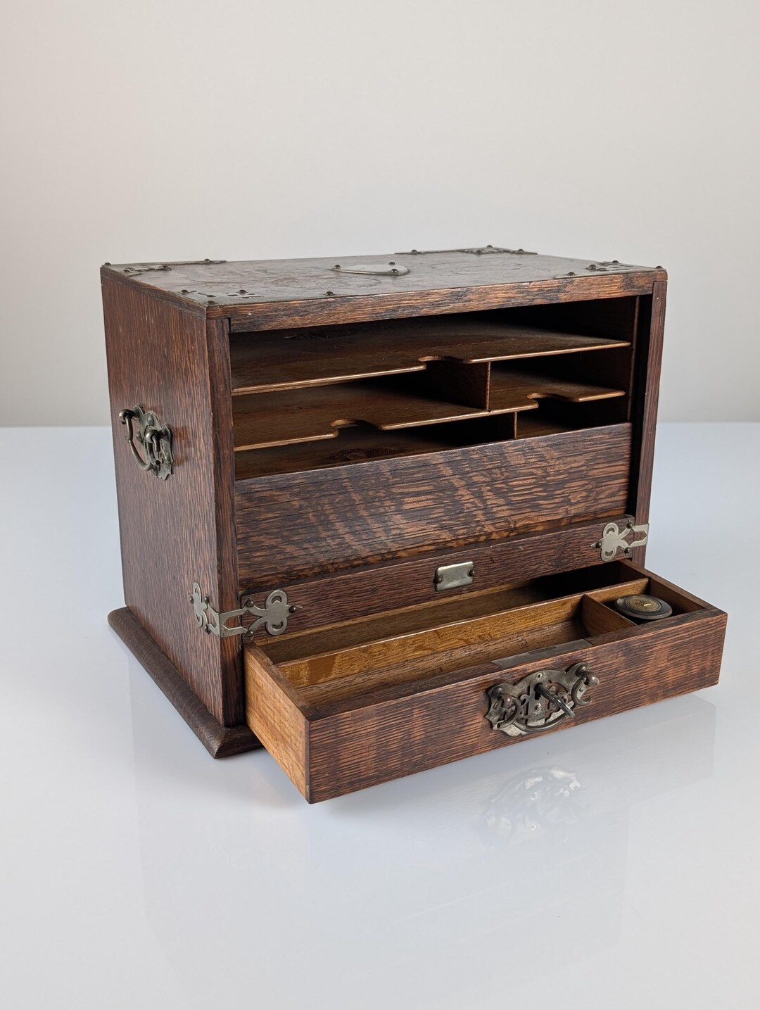 Victorian Dark Oak Table Top Writing Desk With Automatic Shutter ...