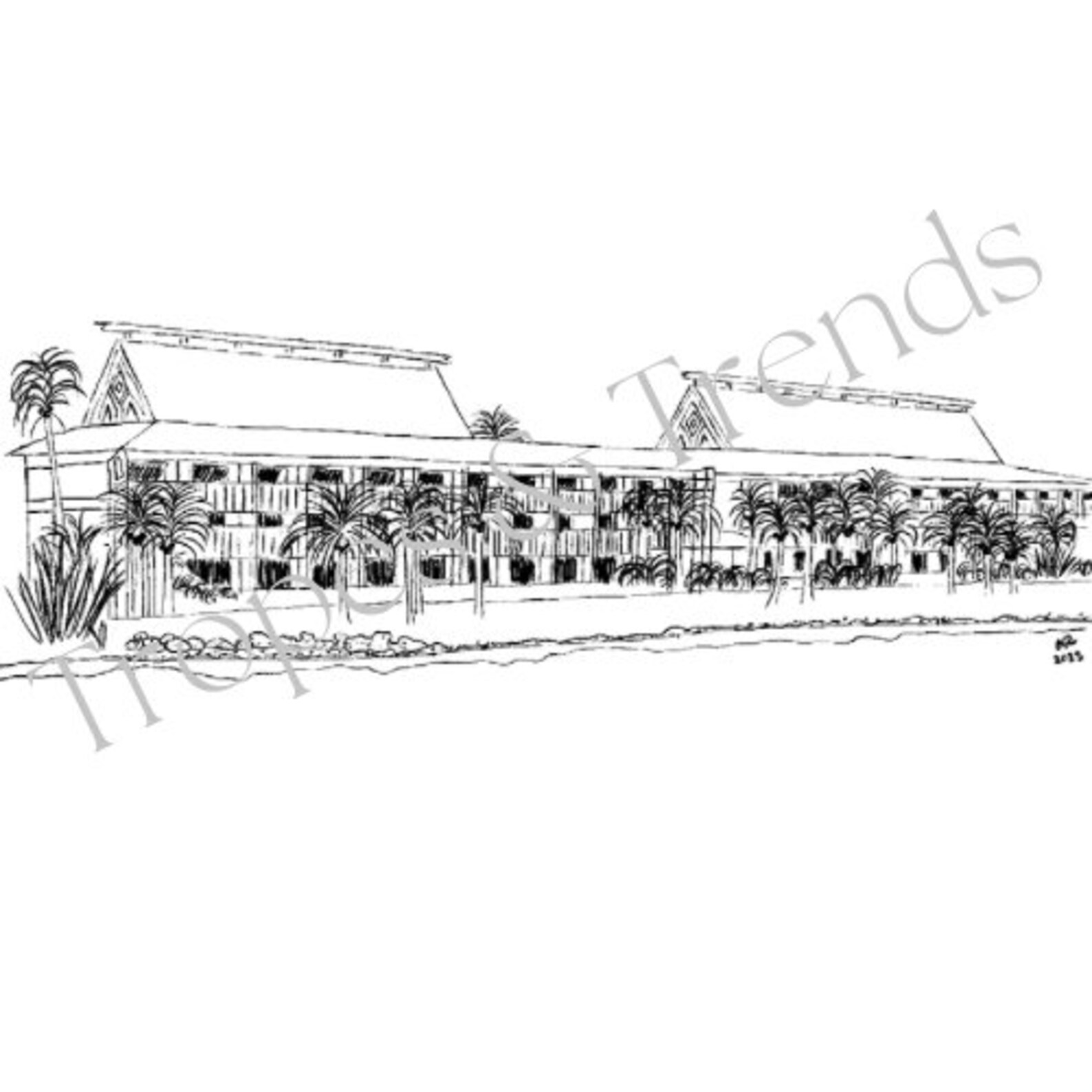 Polynesian Building Sketch Digital Print - Etsy