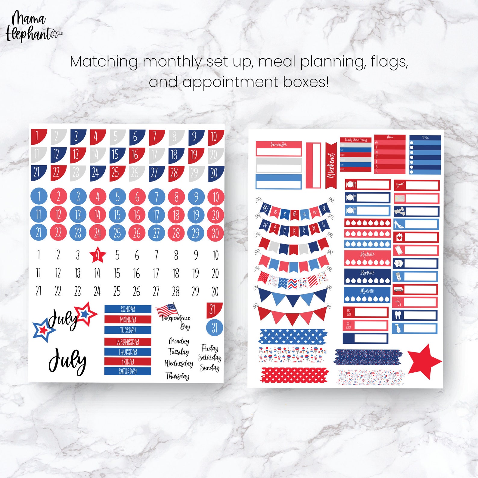 July Digital Planner Stickers Summer Sticker Kit 4th of July - Etsy