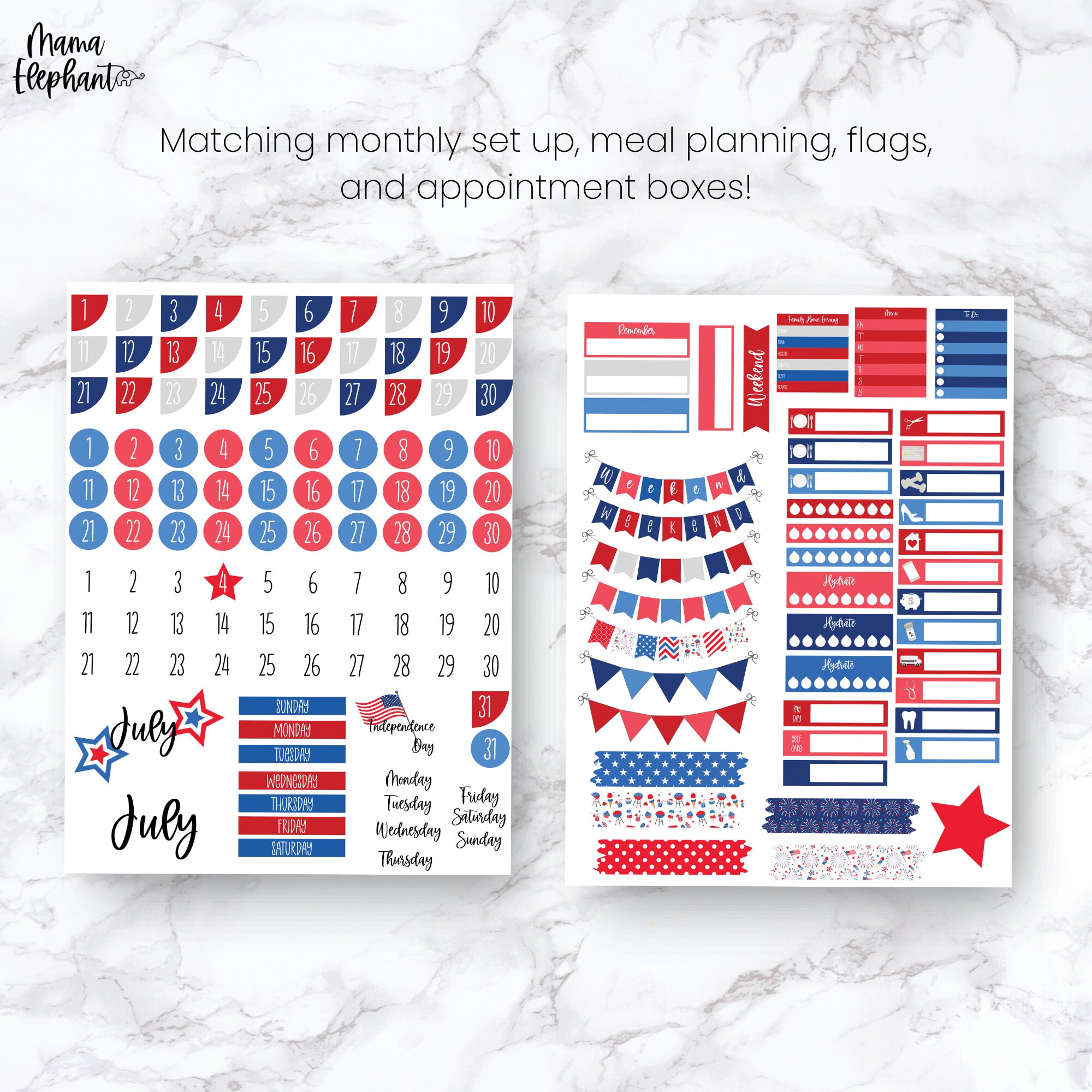 July Digital Planner Stickers Summer Sticker Kit 4th of July - Etsy