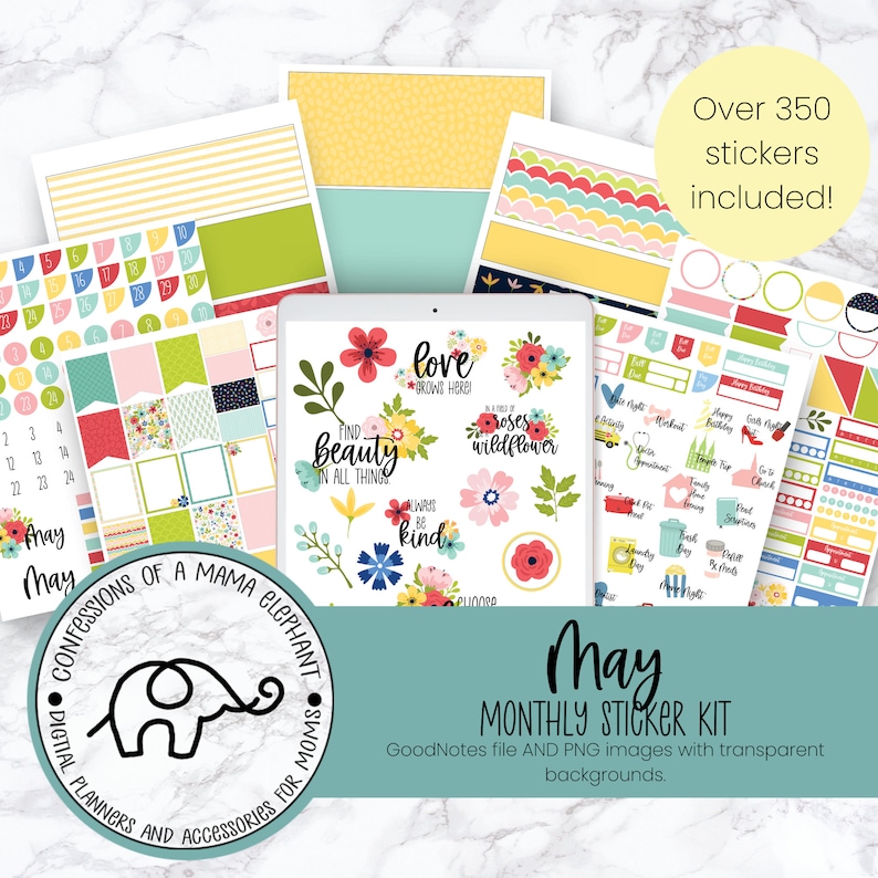 May Digital Planner Stickers Flower Goodnotes Stickers | Etsy