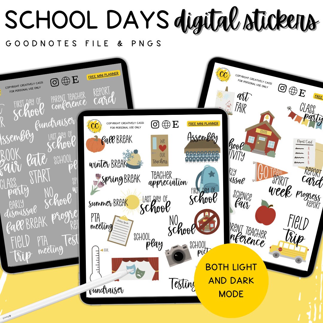 School Days Digital Planner Stickers, Teacher Goodnotes Stickers ...