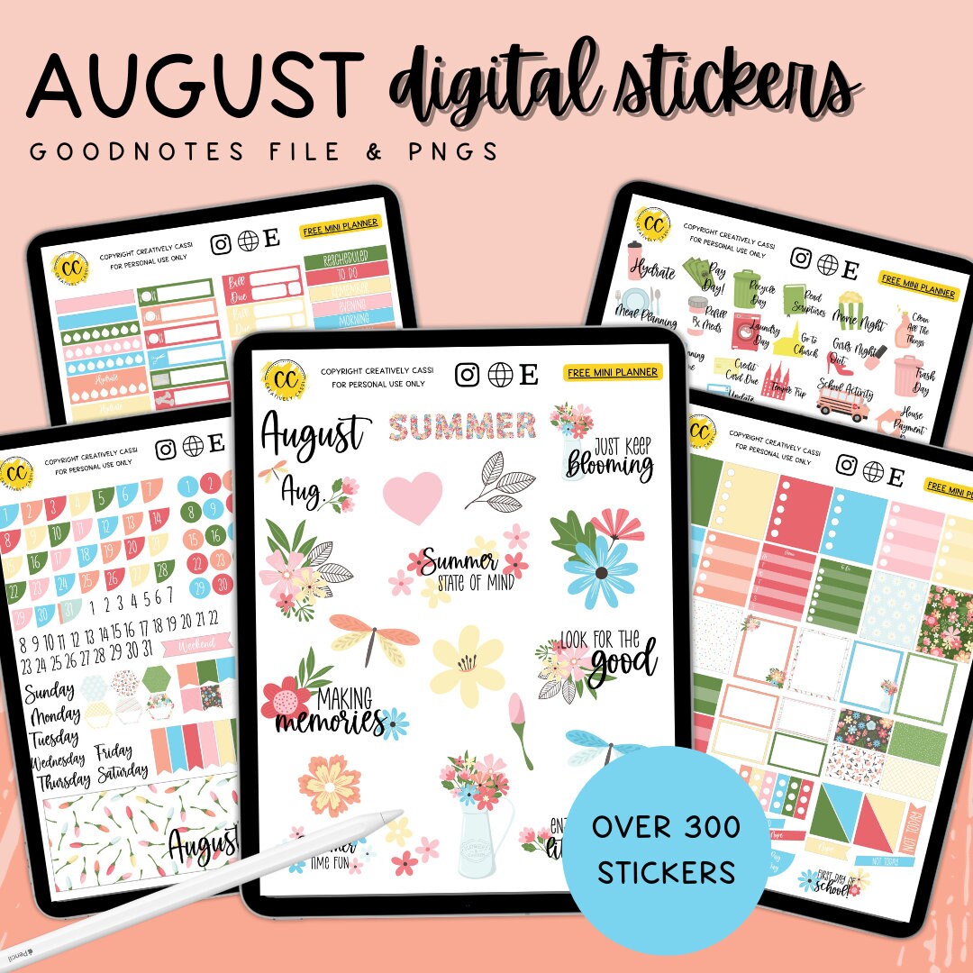 August Digital Planner Stickers, Summer Sticker Kit, Precropped ...