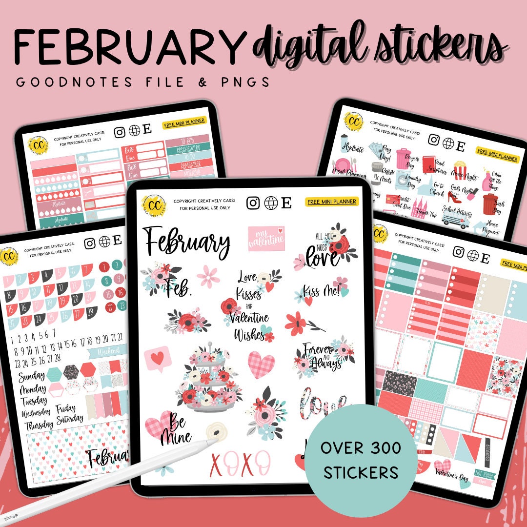 February Digital Planner Stickers, Valentine's Day Sticker Kit, Holiday ...