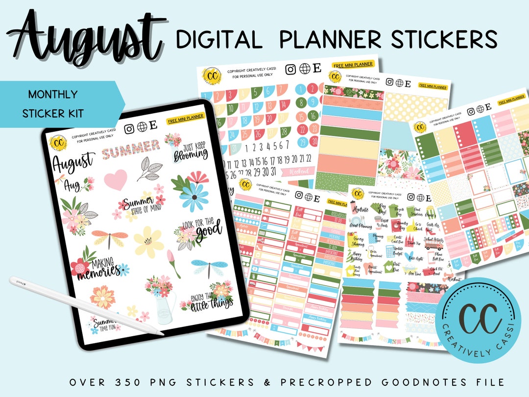 August Digital Planner Stickers Summer Sticker Kit - Etsy