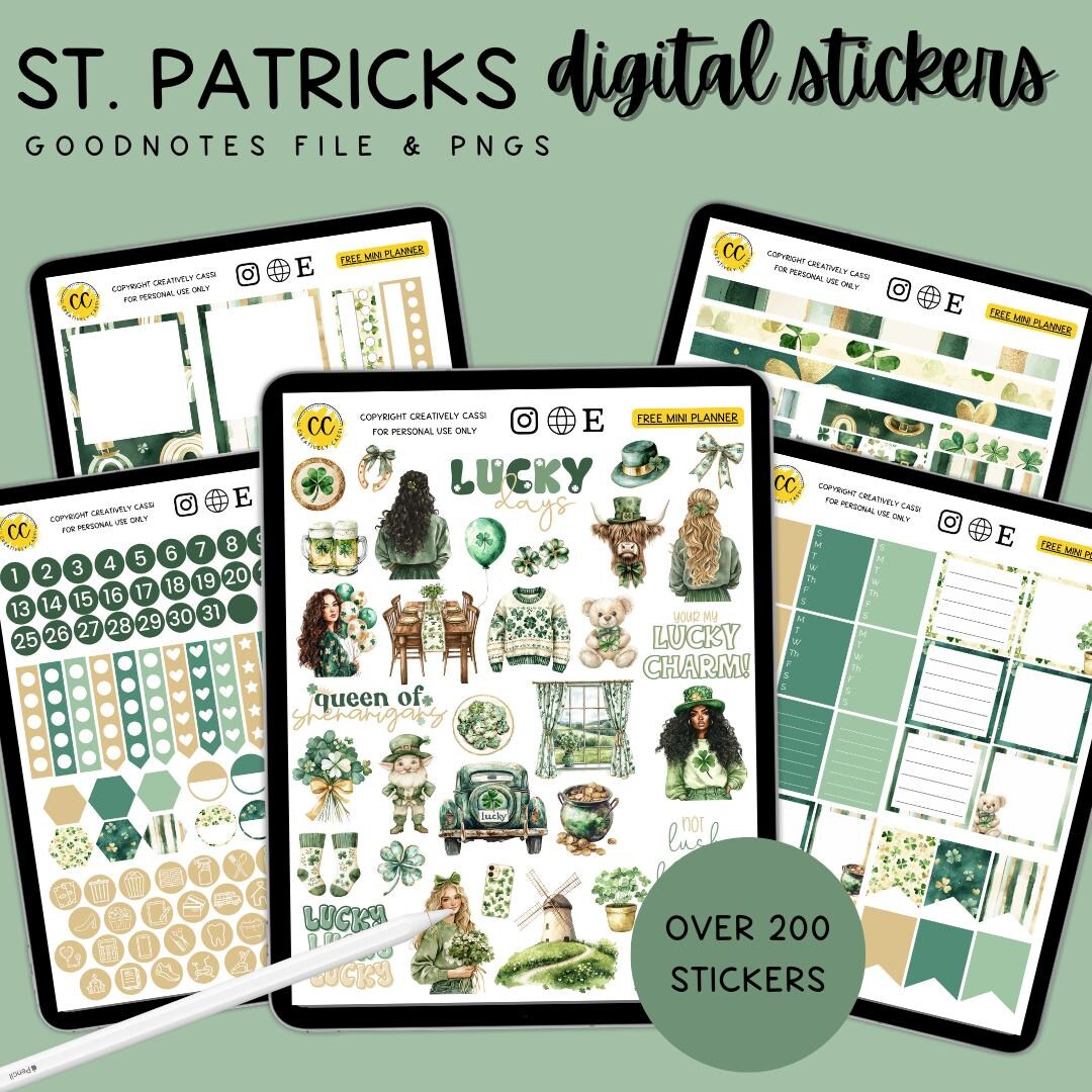 St. Patricks Day Digital Planner Stickers, St. Pattys Precropped ...