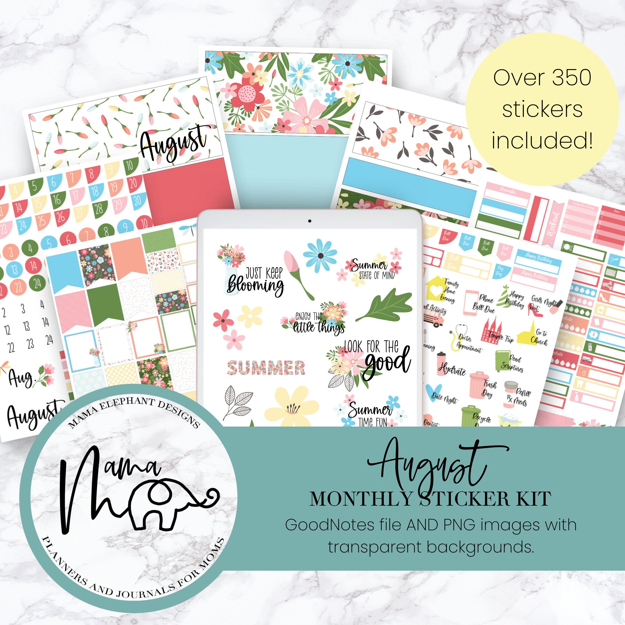 August Digital Planner Stickers Summer Sticker Kit | Etsy