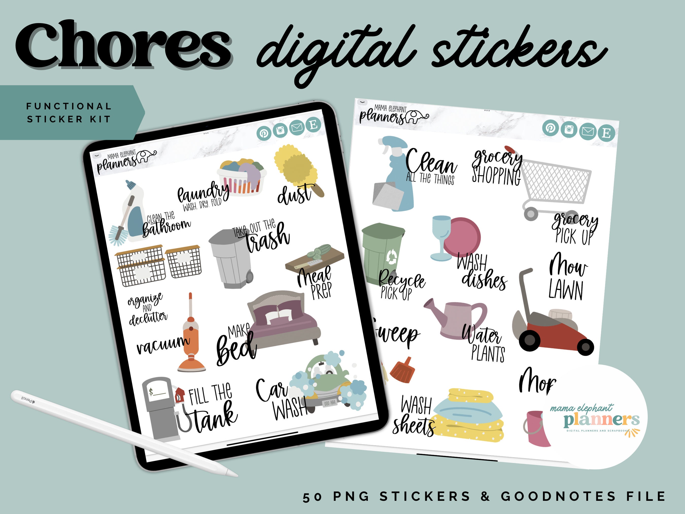 Chores Digital Planner Stickers Cleaning Goodnotes Stickers - Etsy