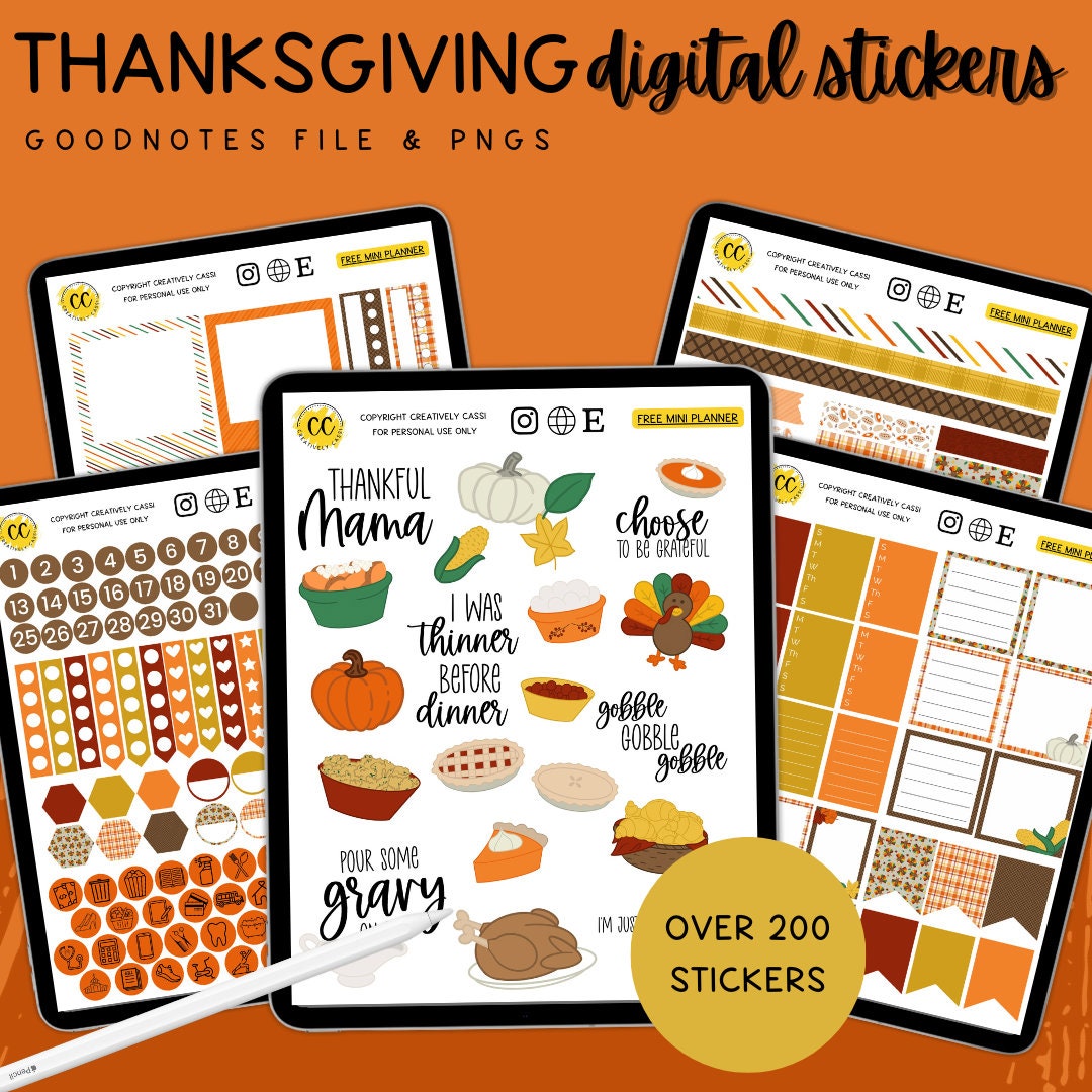 Thanksgiving Digital Planner Sticker, Turkey Digital Bullet Journal ...