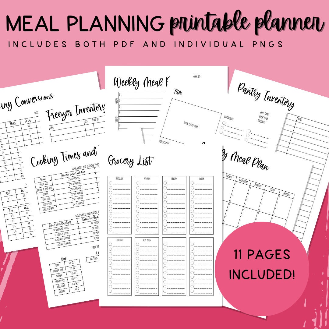 Meal Planning Digital Planner Inserts, Fridge Inventory, Pantry ...