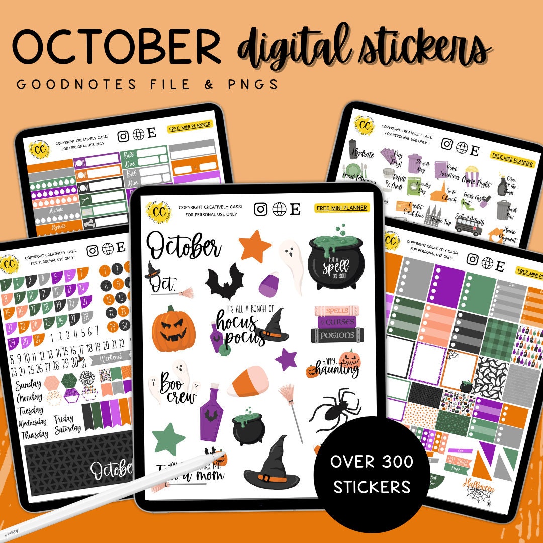 October Digital Planner Stickers, Halloween Sticker Kit, Holiday ...