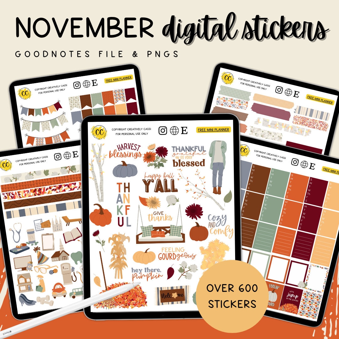 November Digital Planner Sticker Kit, Fall Precropped Goodnotes ...