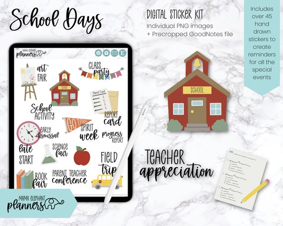 School Days Digital Planner Stickers Teacher Goodnotes - Etsy