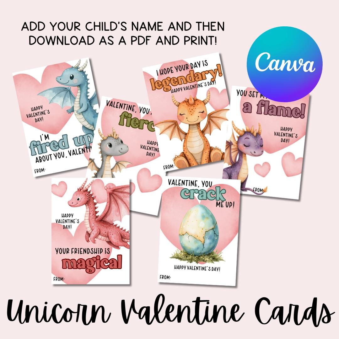 Printable Dragon Valentine Cards, Canva Valentine Template, Printable ...