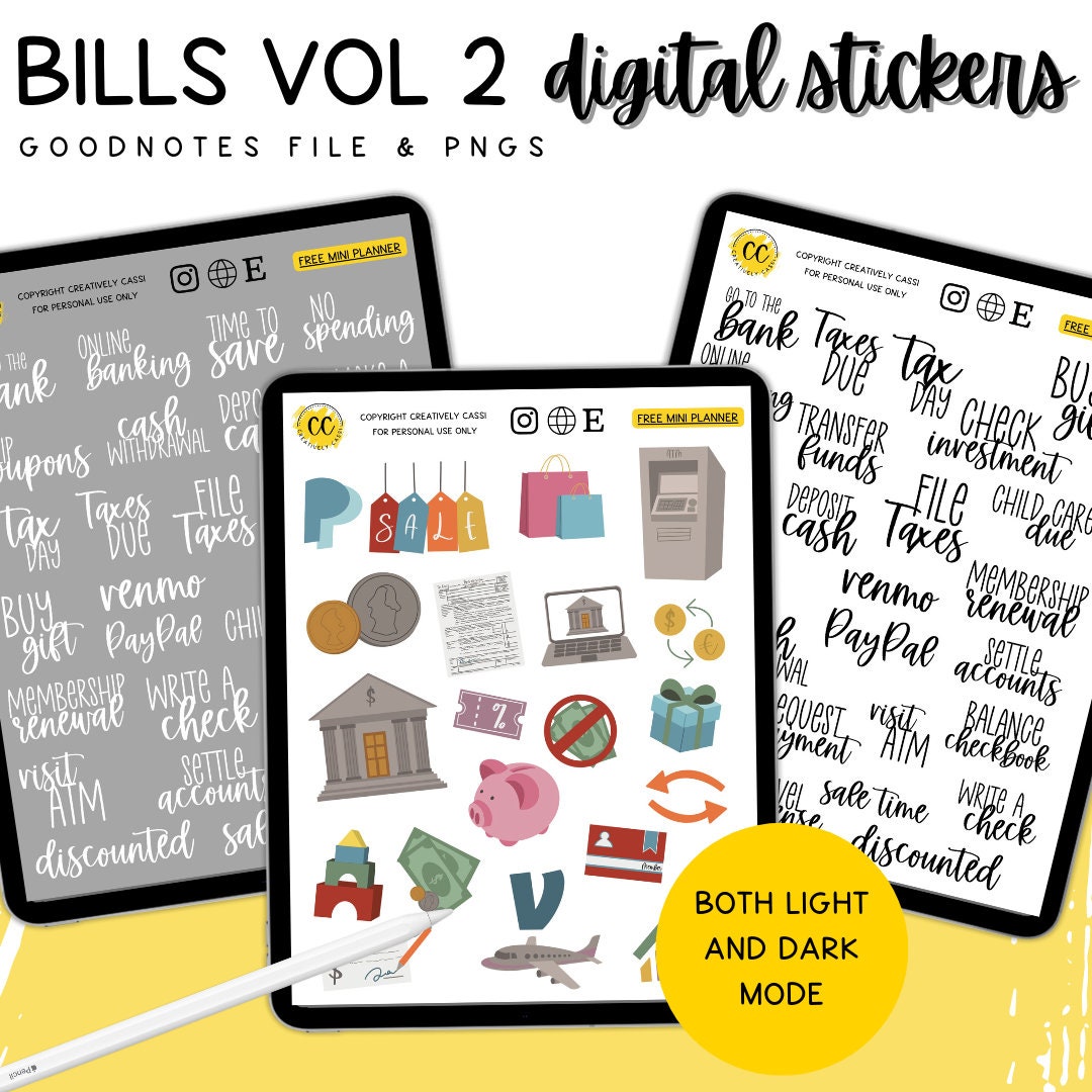 Bills Vol 2 Digital Planner Stickers, Finance Goodnotes Stickers, Bill ...