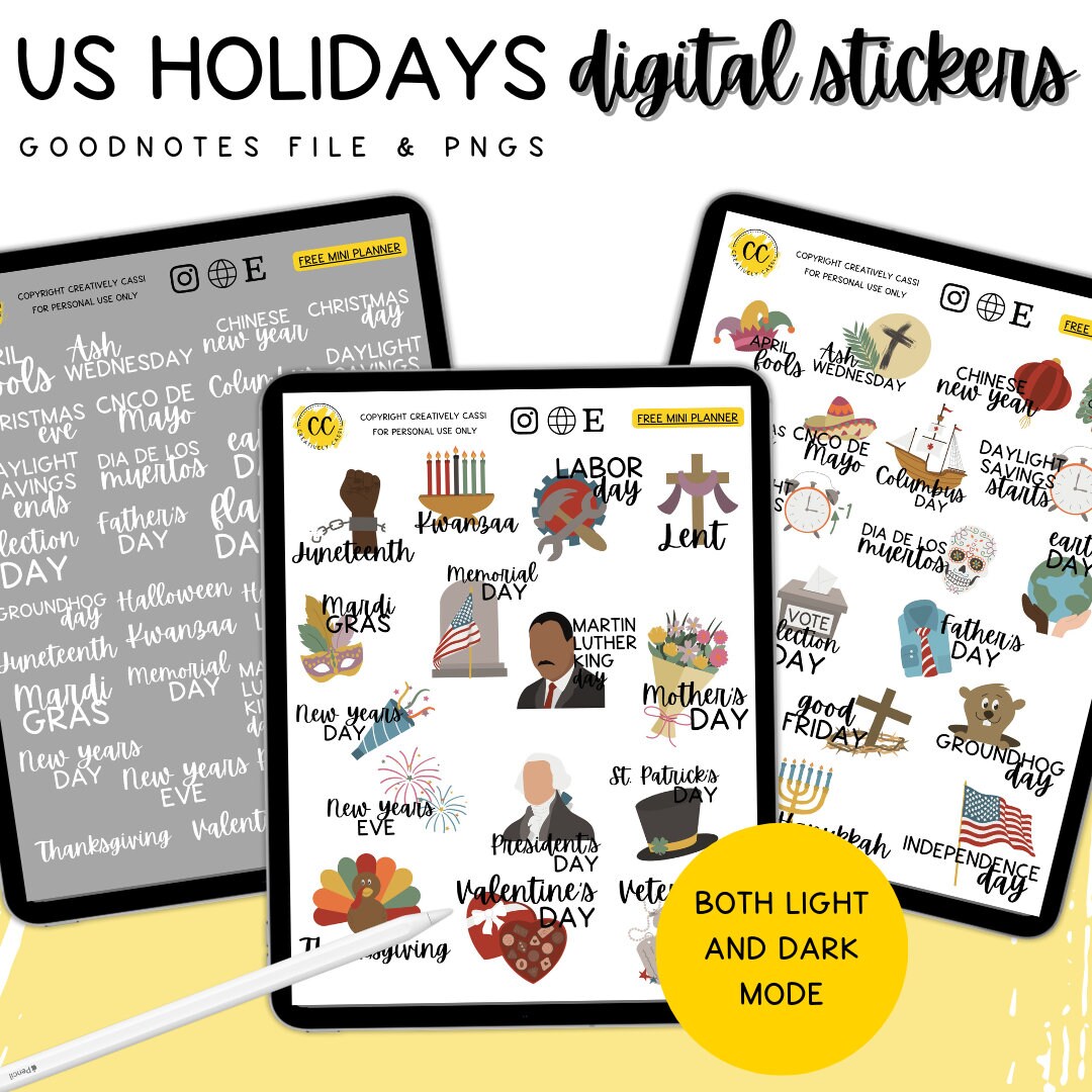USA Holiday Digital Planner Stickers, Holiday Planner Stickers, United ...