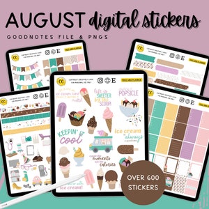 August Digital Planner Stickers, Ice Cream Goodnotes Stickers ...