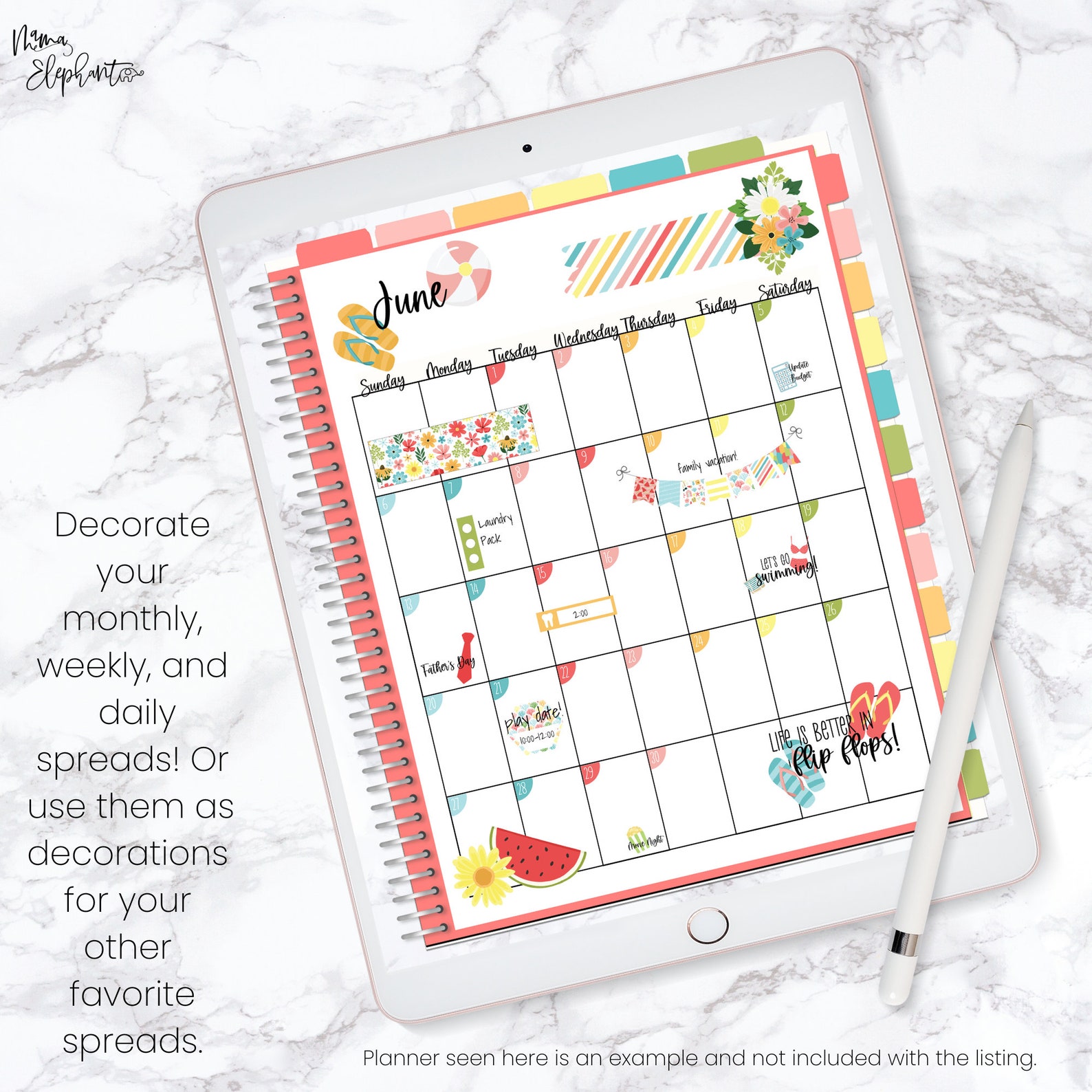 June Digital Planner Stickers Summer Sticker Kit Holiday | Etsy