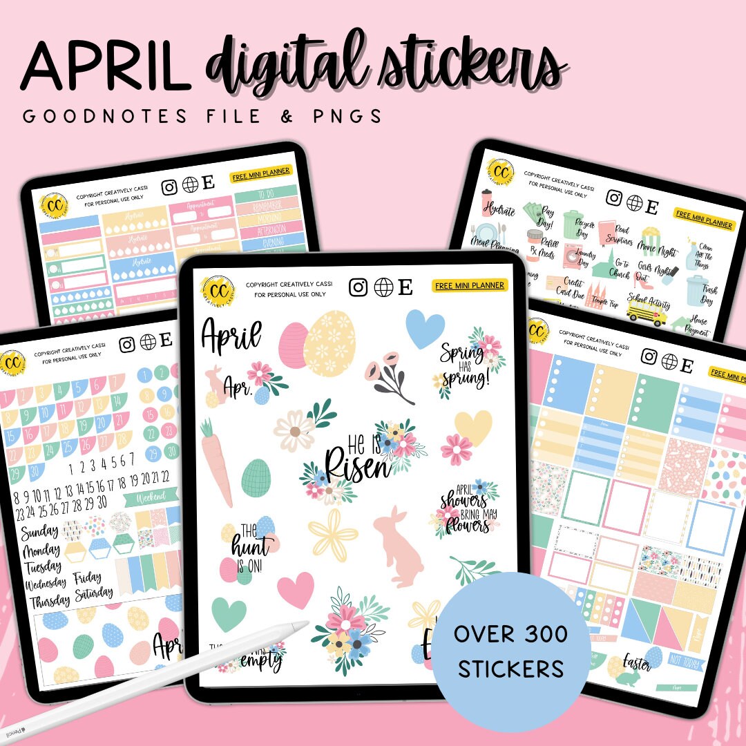 April Digital Planner Stickers, Easter Sticker Kit, Holiday Goodnotes ...