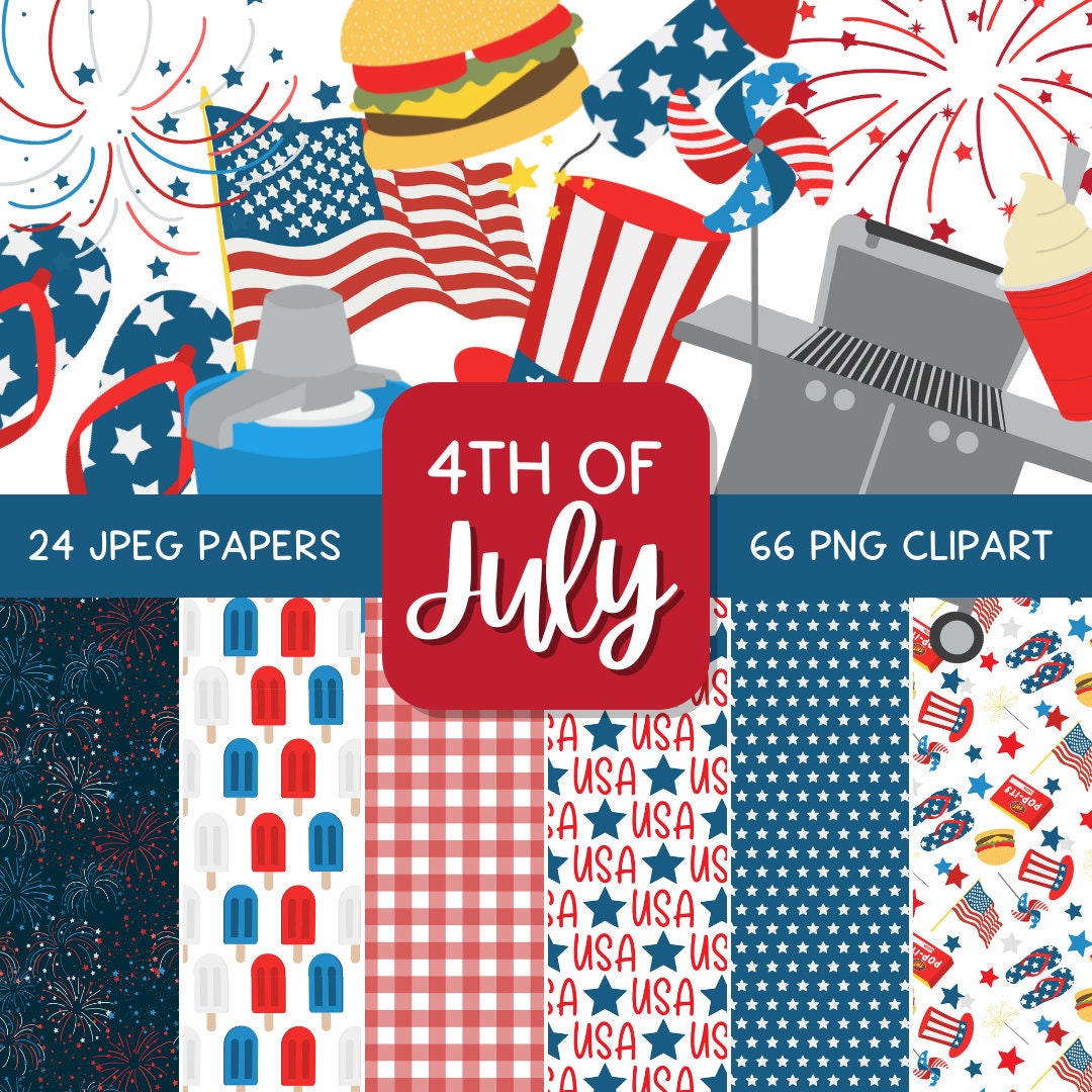 4th of July Clipart, 4th of July Seamless Digital Paper, Independence ...