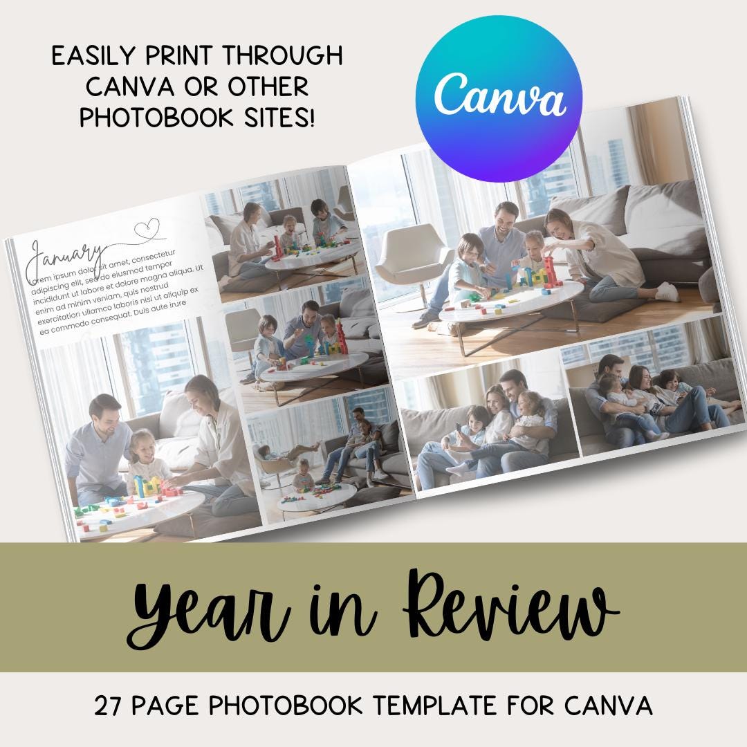Year in Review Photobook Template for Canva, Family Photo Album ...