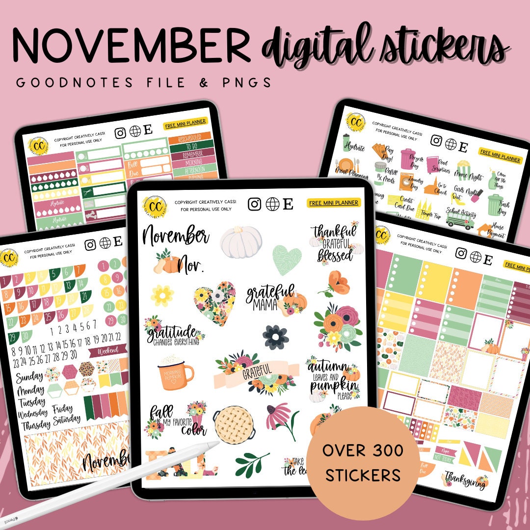 November Digital Planner Sticker, Fall Precropped Goodnotes Stickers ...