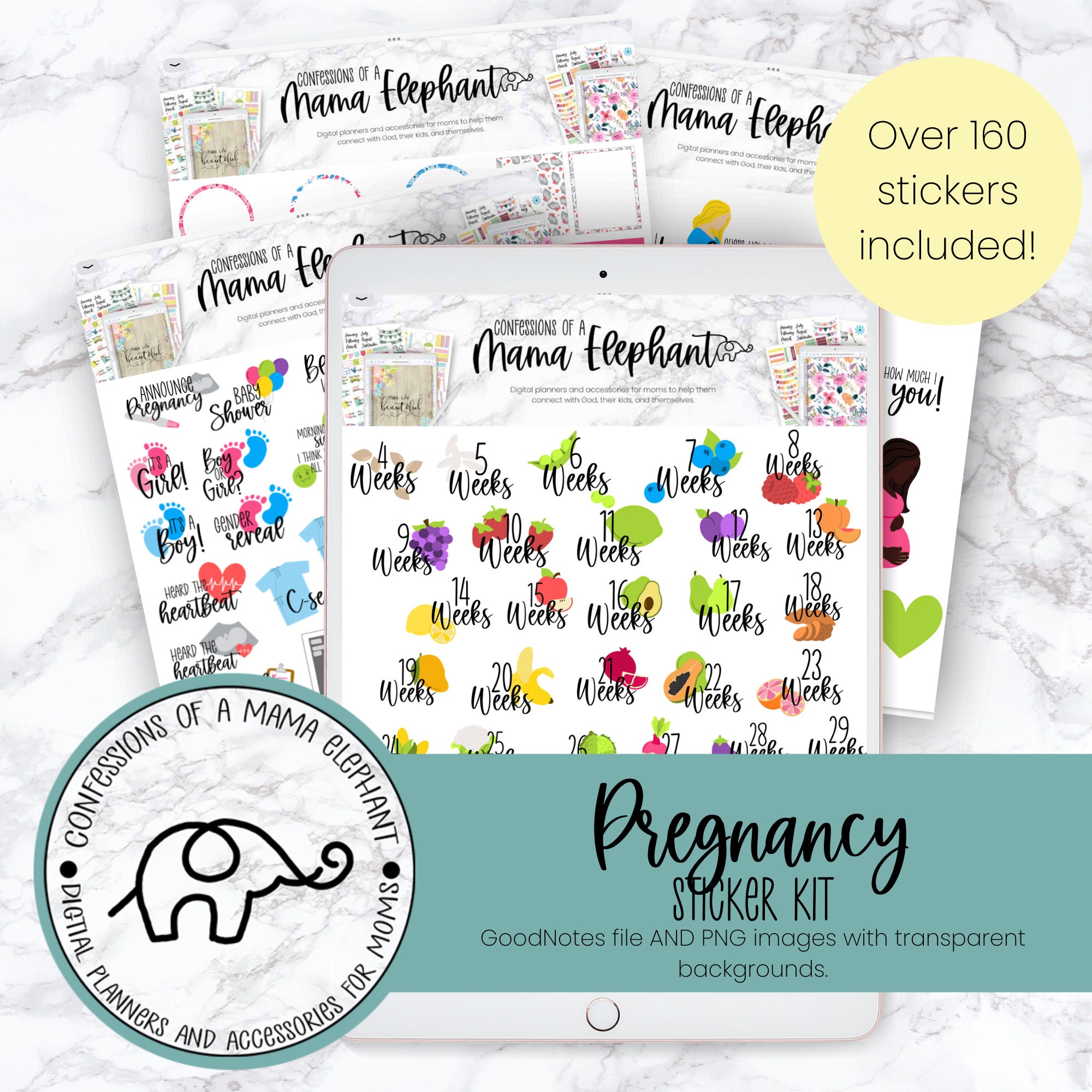 Pregnancy Digital Planner Stickers Pregnancy Fruit Planner Stickers ...
