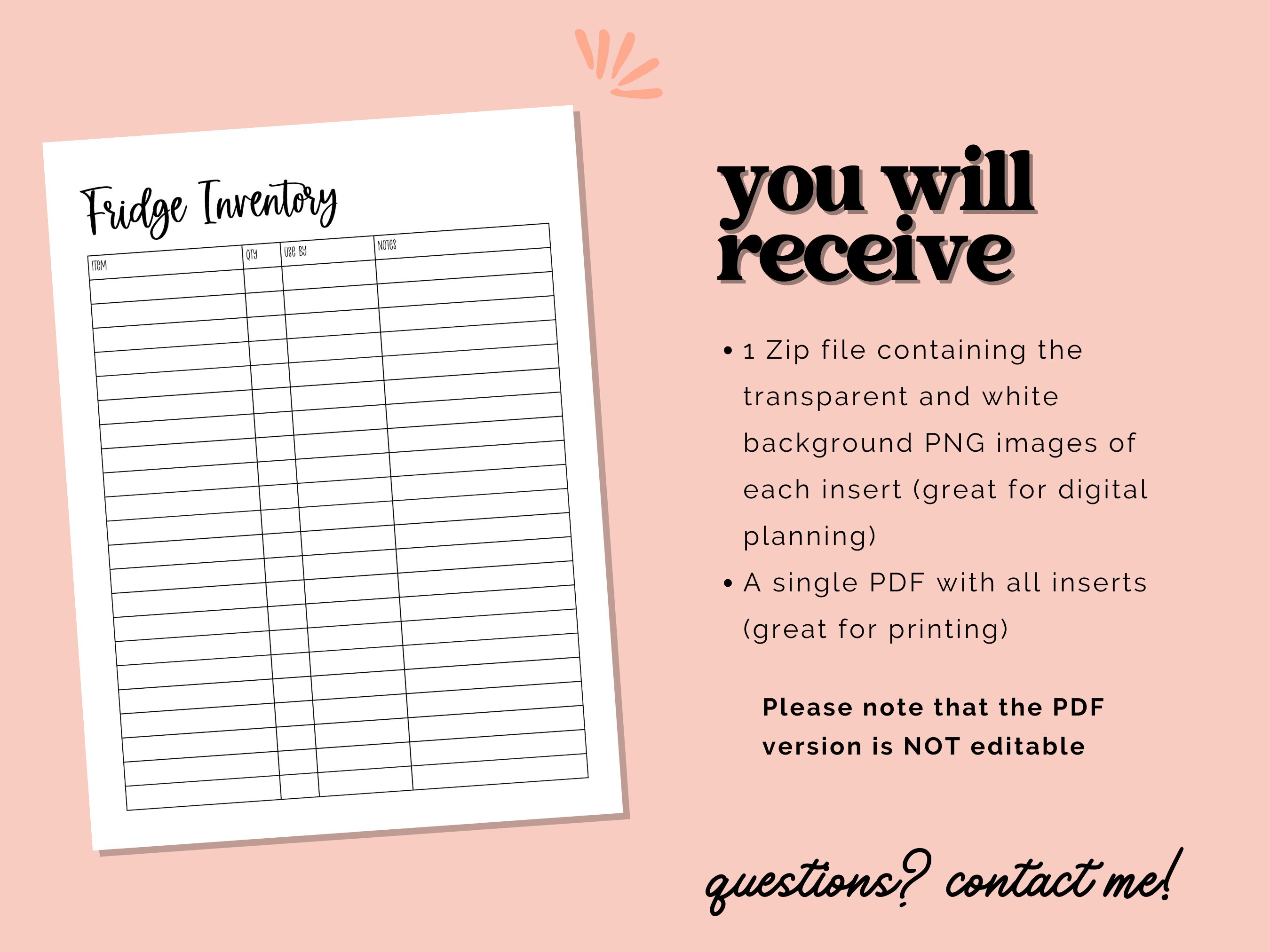 Meal Planning Digital Planner Inserts Fridge Inventory - Etsy