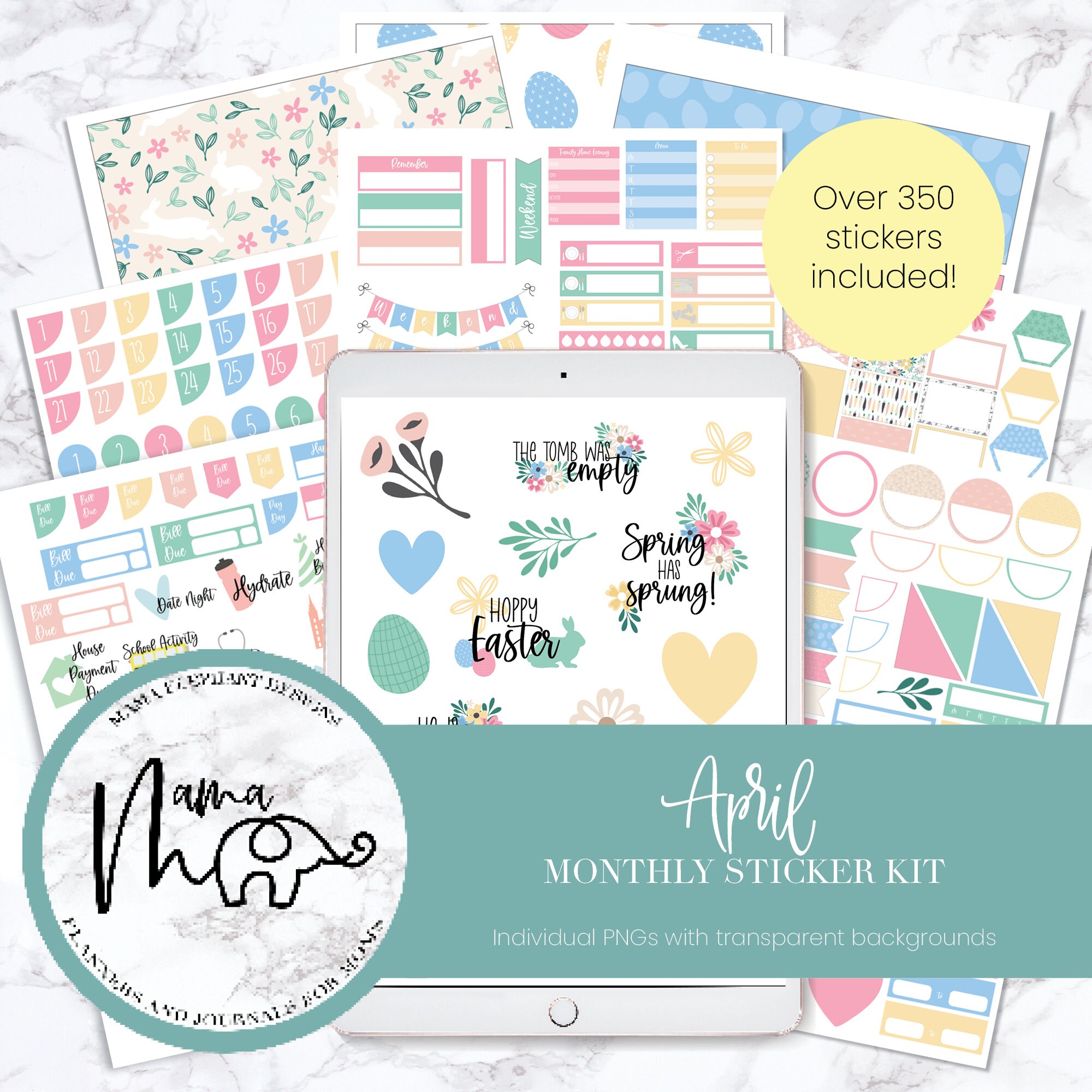 April Digital Planner Stickers Easter Sticker Kit Holiday | Etsy
