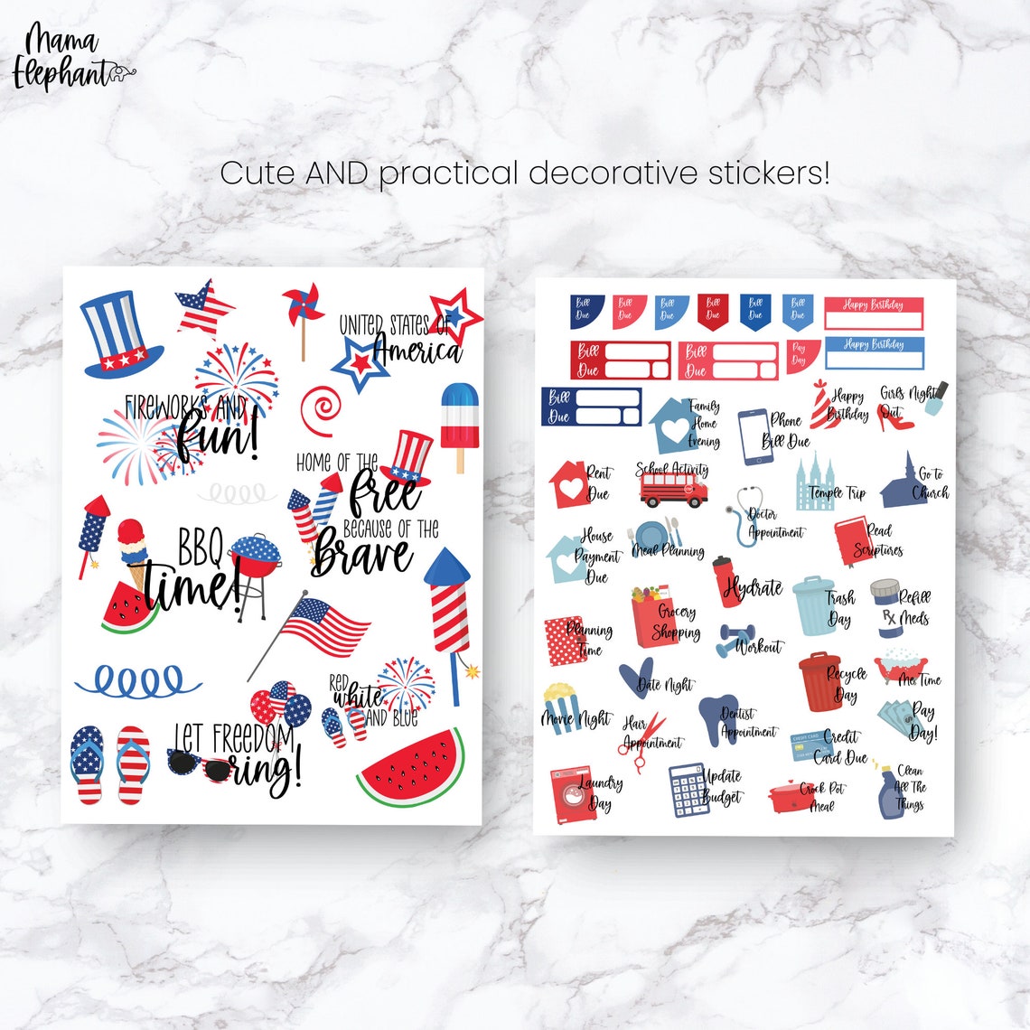 July Digital Planner Stickers Summer Sticker Kit 4th of July - Etsy