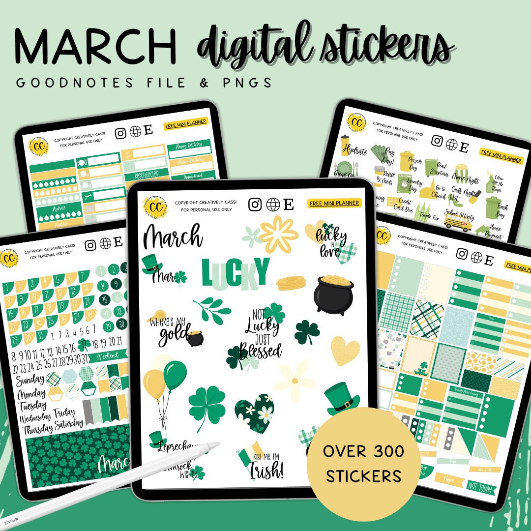 March Digital Planner Stickers, St. Patrick's Day Sticker Kit, Holiday ...