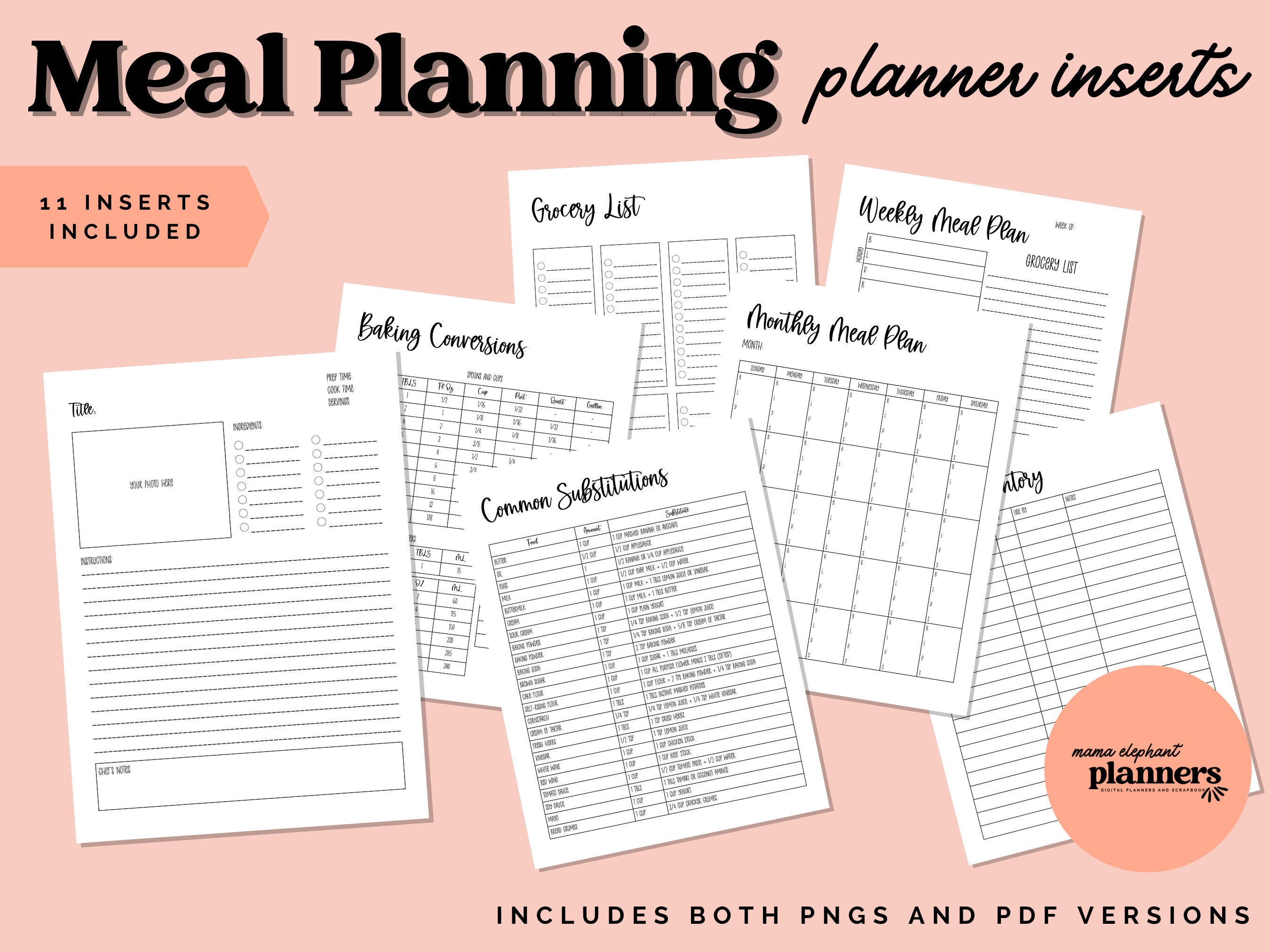 Meal Planning Digital Planner Inserts Fridge Inventory - Etsy
