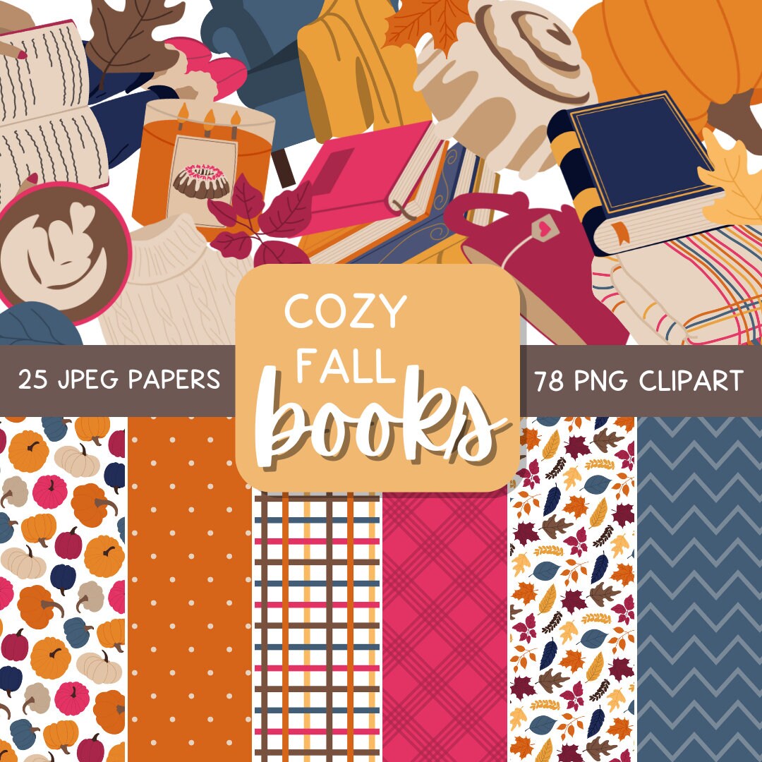 Fall Bookish Clipart and Digital Scrapbook Papers, Digital Book Club ...