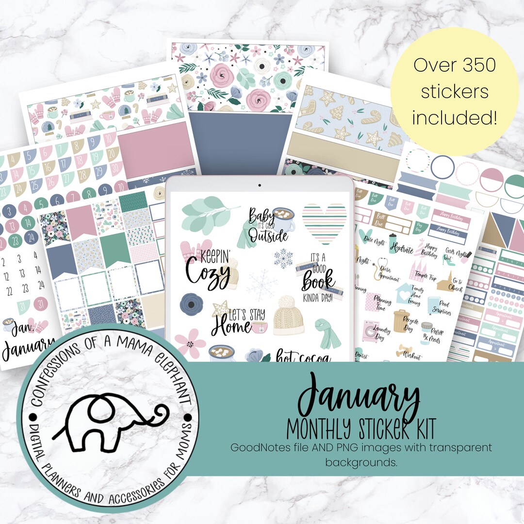 January Monthly Kit Digital Stickers Winter Planner Stickers - Etsy