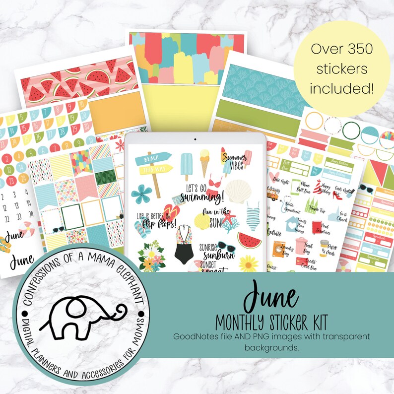 June Digital Planner Stickers Summer Sticker Kit Holiday - Etsy