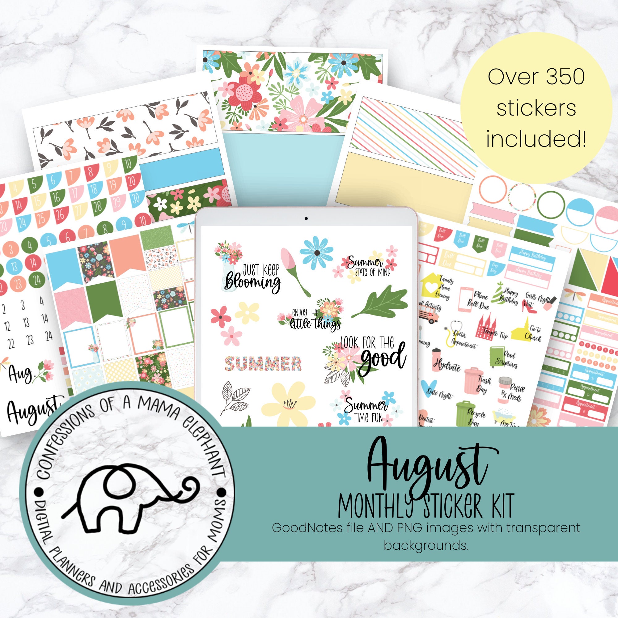 August Digital Planner Stickers Summer Sticker Kit - Etsy
