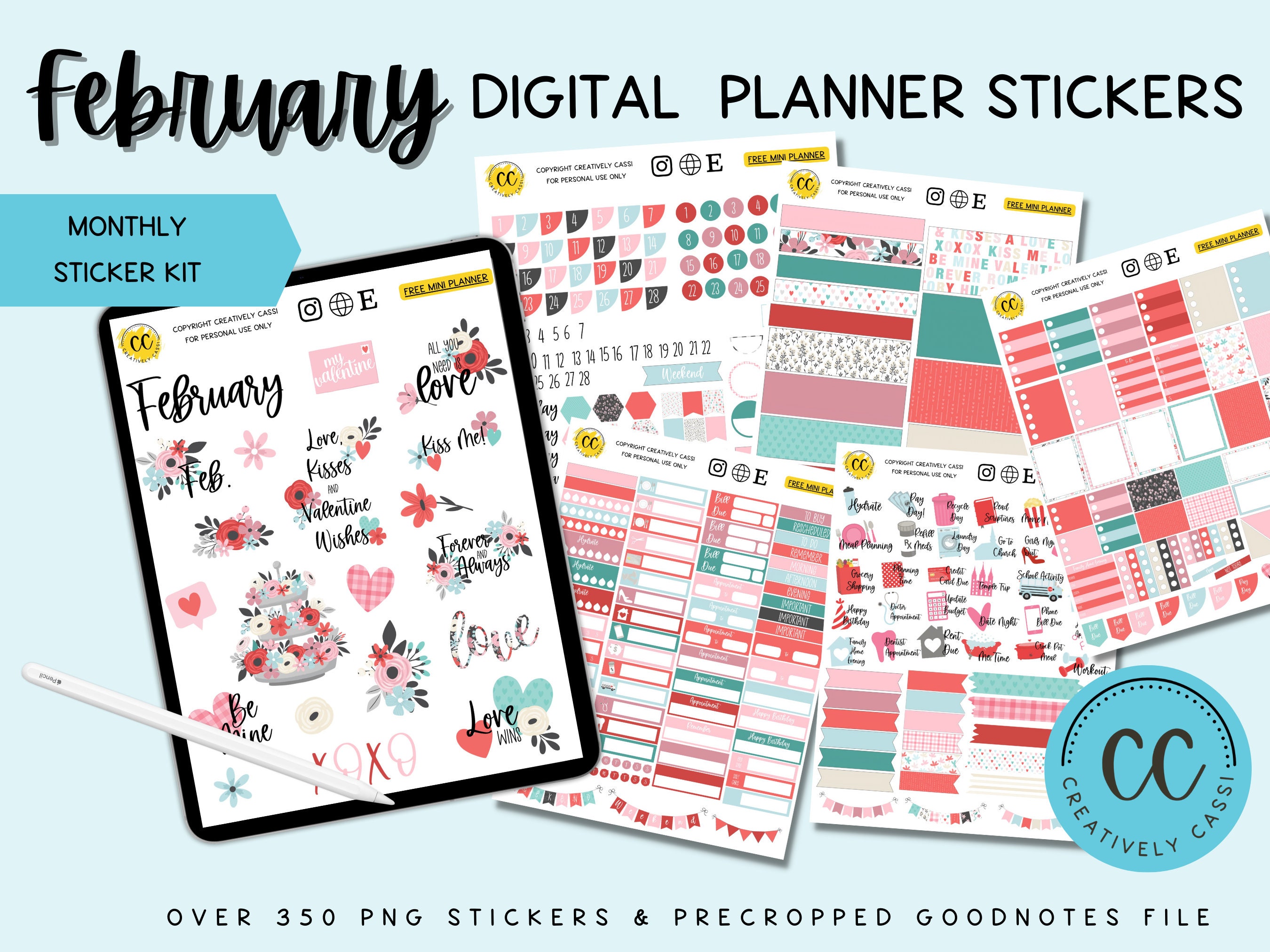February Digital Planner Stickers Valentine's Day Sticker - Etsy