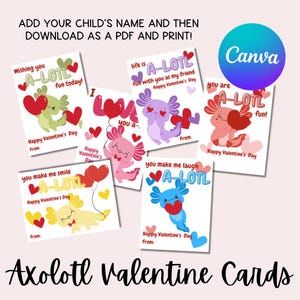 Printable Axolotl Valentine Cards, Canva Valentine Template, Printable ...