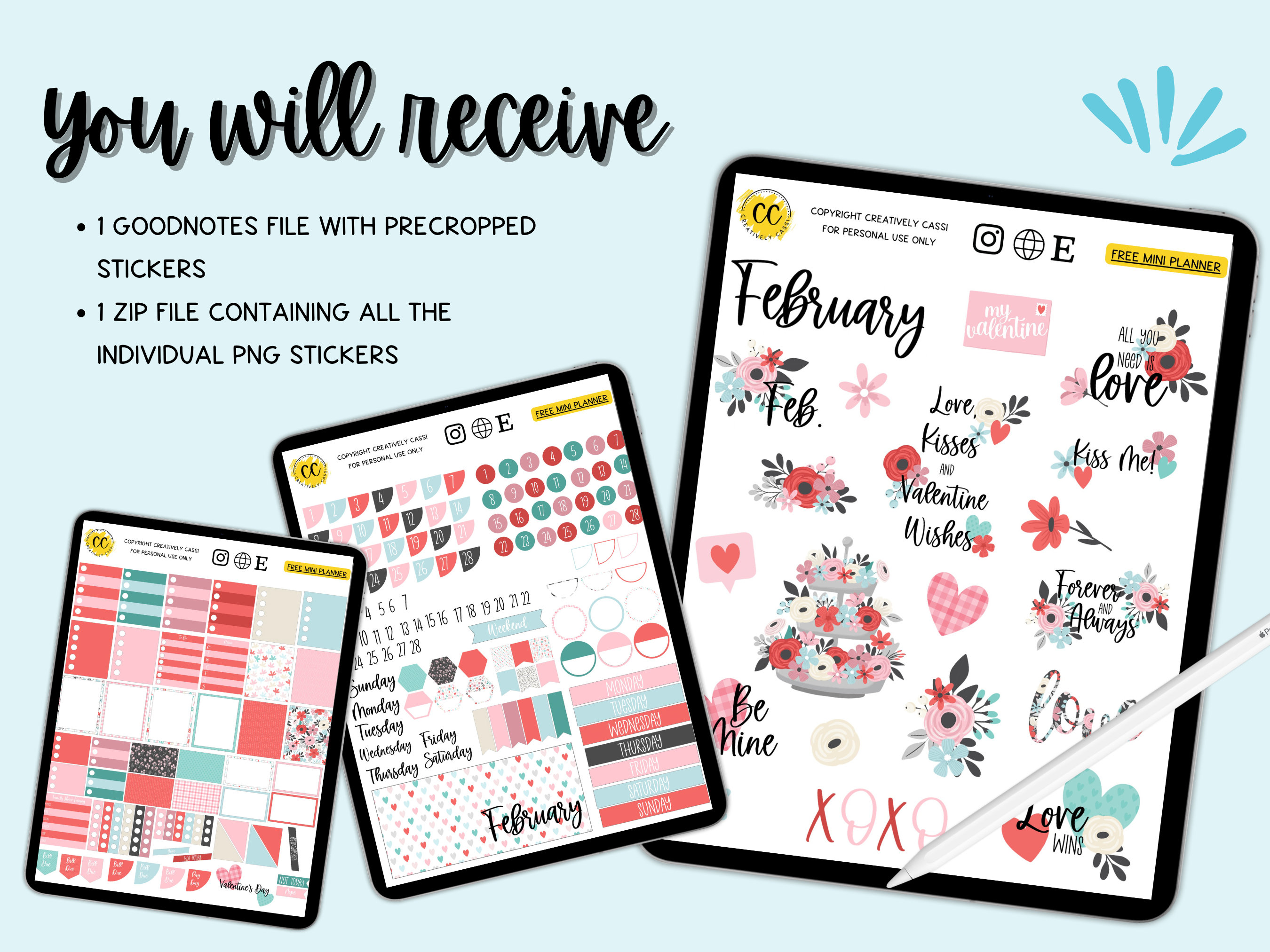 February Digital Planner Stickers Valentine's Day Sticker - Etsy