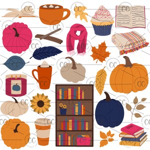 Fall Bookish Clipart and Digital Scrapbook Papers, Digital Book Club ...