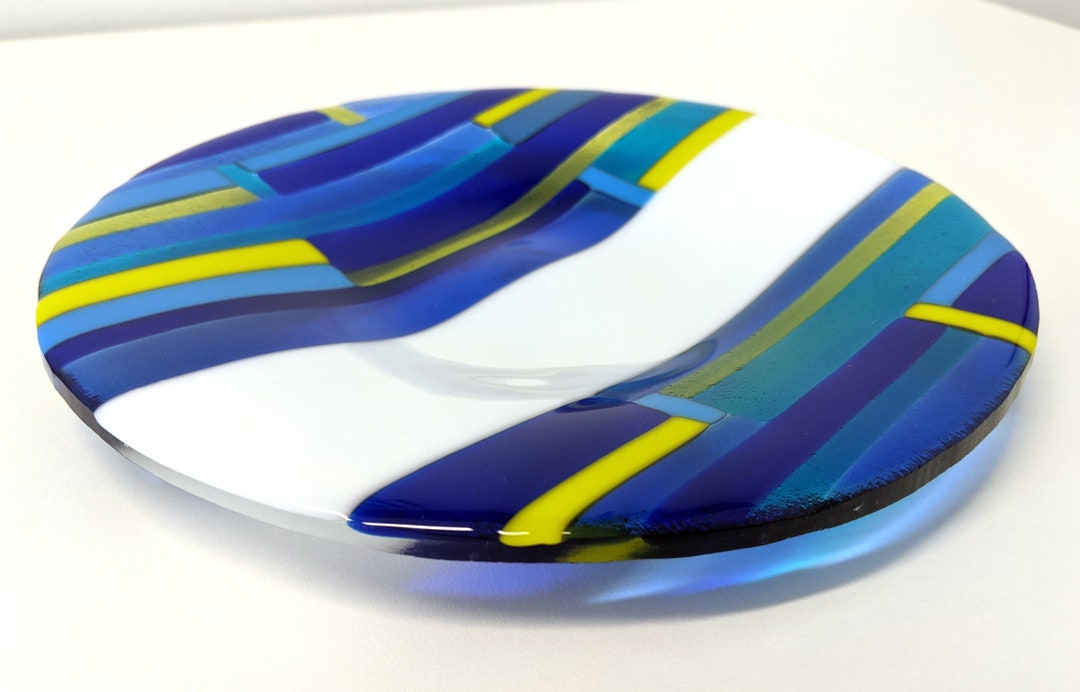 Blue With White Striped Plate - Etsy