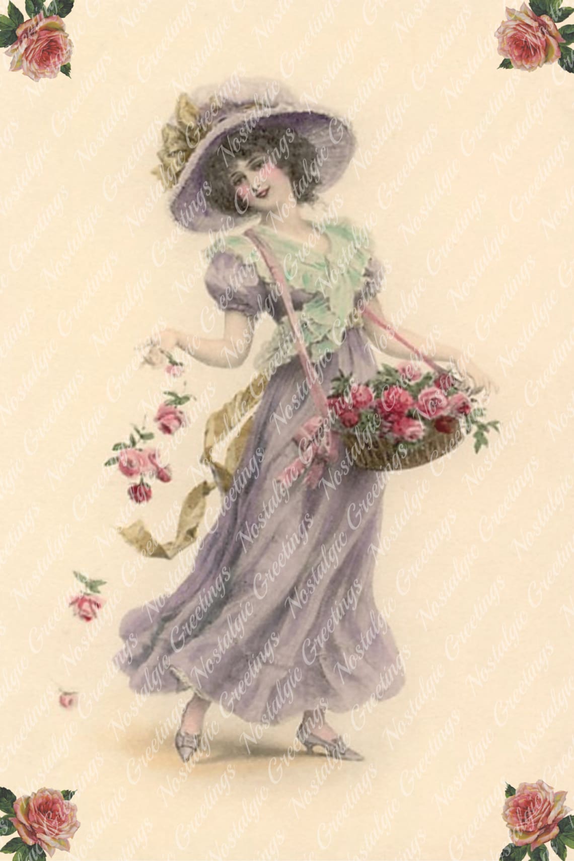 DIGITAL DOWNLOAD Vintage Victorian Lady Pink Roses Lavender - Etsy