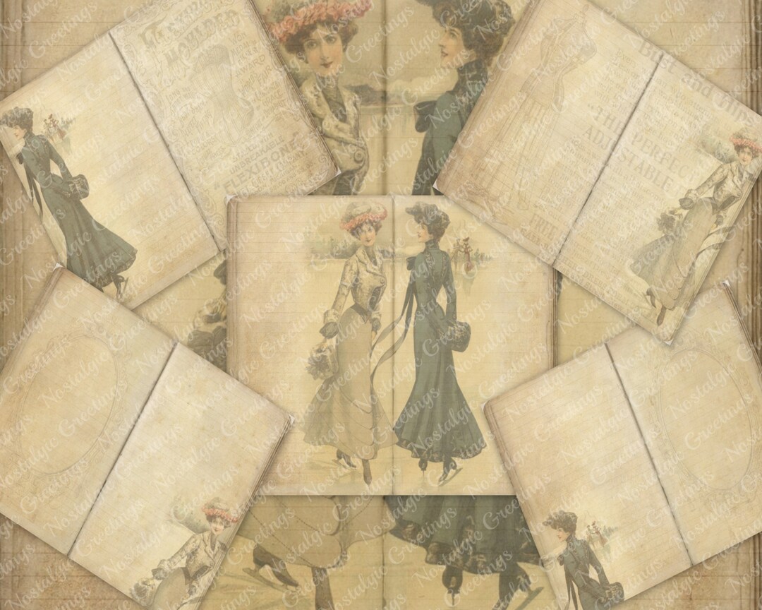 PRINTABLE Vintage Journal Pages Ladies Iceskating/winter Snow Muffs ...