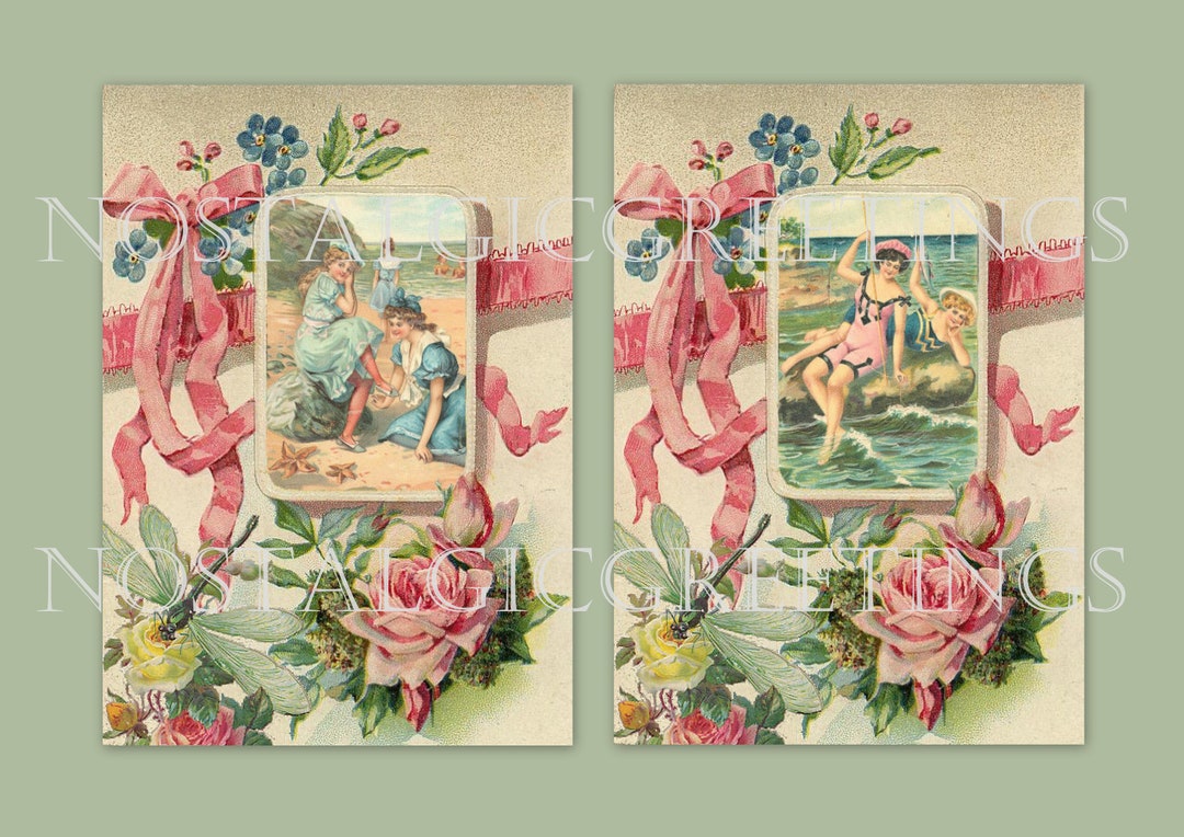 Printable Digital Vintage Bathing Beauties Victorian Etsy
