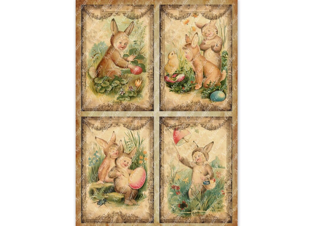 PRINTABLE Vintage Easter Bunny Tags/journal Ephemera/cards/happy Easter ...