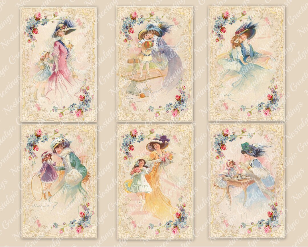 DIGITAL Victorian Vintage Ladies Cards/mother and Child PRINTABLE Tags ...