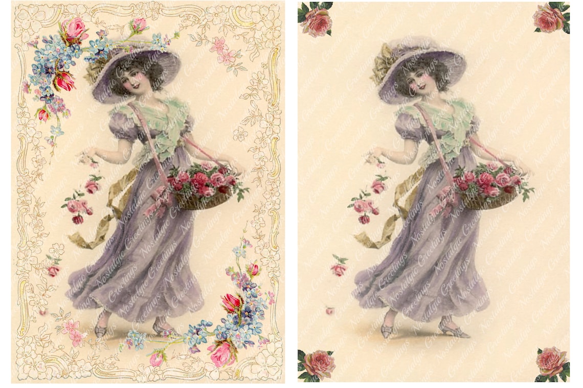 DIGITAL DOWNLOAD Vintage Victorian Lady Pink Roses Lavender - Etsy